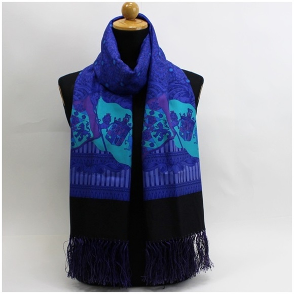 Versace | Accessories | Versace Stole Muffler Silk X Wool Medusa Pattern Blue Ladies | Poshmark